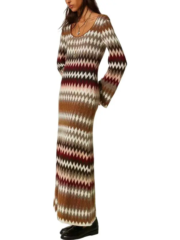 TWINSET Dual-use Long Jacquard Knit Dress - Brown
