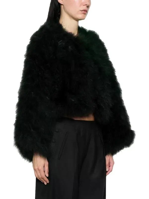 YVES SALOMON Feather-trim Cropped Jacket - Black