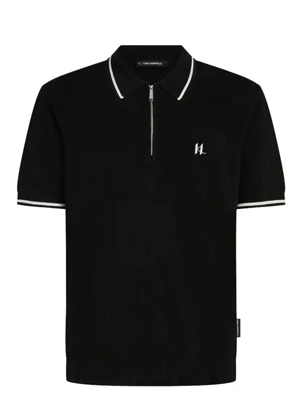 Karl Lagerfeld Logo-embroidered Zip-fastening Polo Shirt - Black