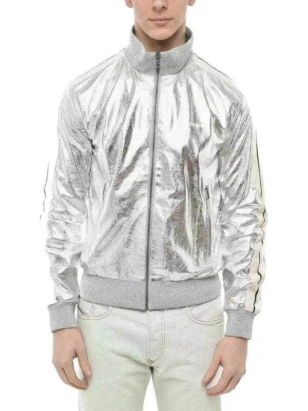 Palm Angels Lamé Leather Jacket - Silver