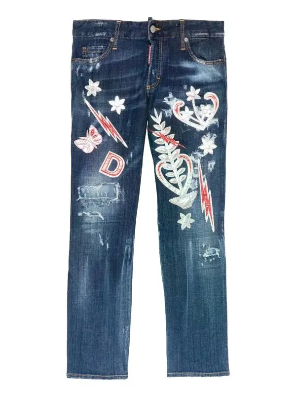 Dsquared2 Patch-detail Distressed Jeans - Blue