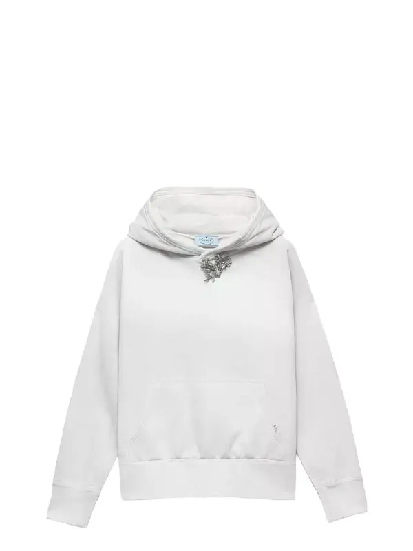 Prada Cotton Fleece Hoodie With Jewel Brooch - Grey