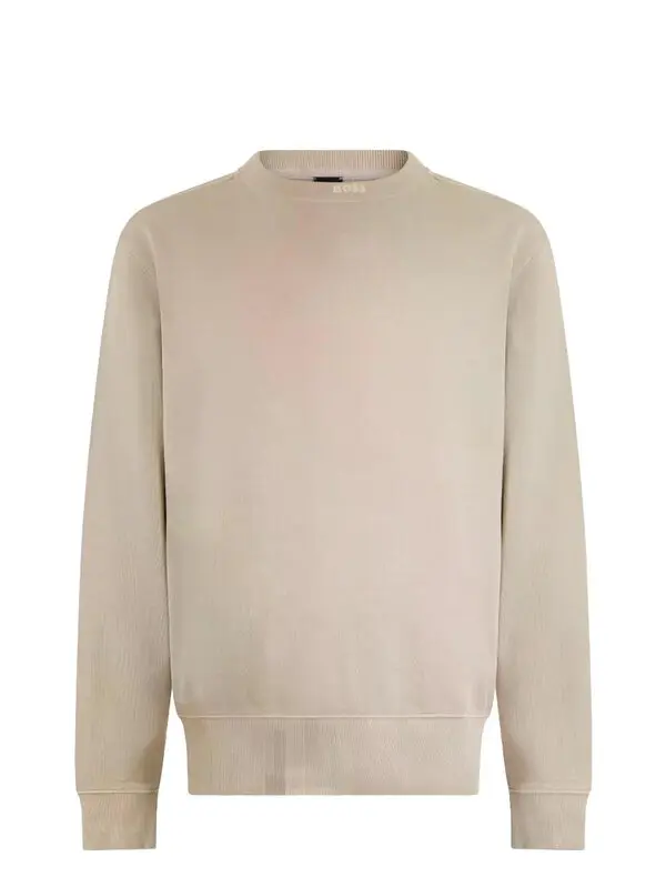 BOSS Logo-embroidered Ribbed-trim Sweatshirt - Neutrals