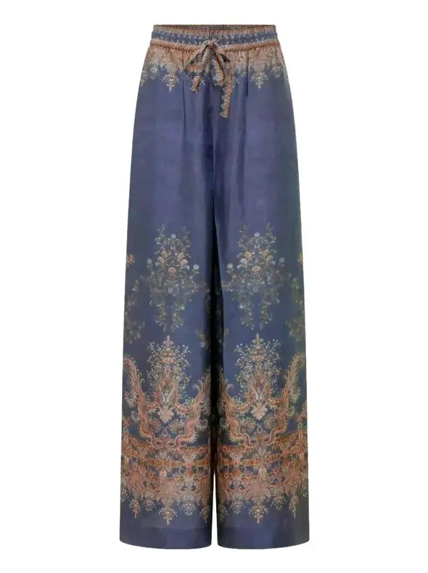 Zimmermann Valiant Track Pant Paisley Print Wide Leg Trousers - Blue