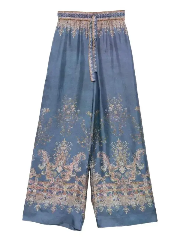 Zimmermann Valiant Track Pant Paisley Print Wide Leg Trousers - Blue