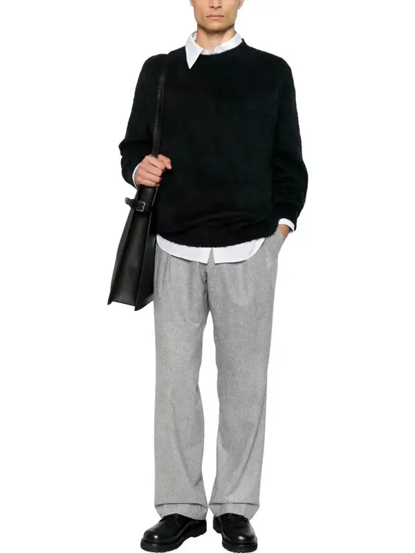 ROBERTO COLLINA Brushed Knit Crew Neck Pullover - Black