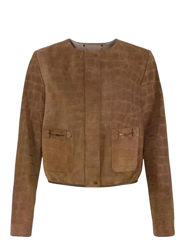 Elisabetta Franchi Jacket In Suede Fabric With Alligator Print - Brown