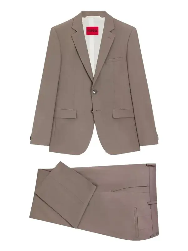 Hugo Two-piece Extra-slim-fit Suit In Wool-blend Poplin - Neutrals
