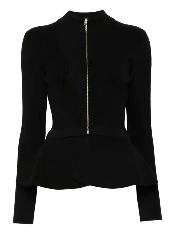 JUUN.J Ribbed Peplum Cardigan - Black