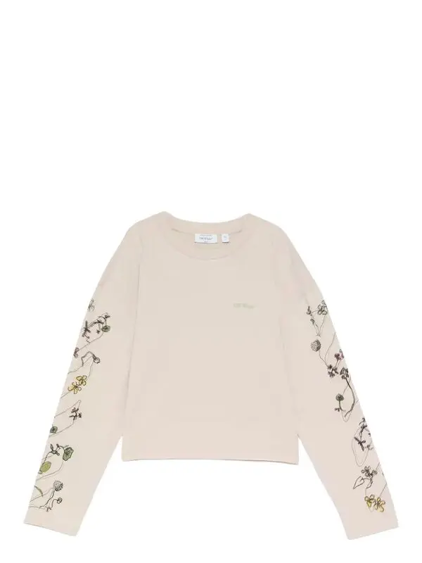 Off-White Floral-print Embroidered T-shirt - Neutrals