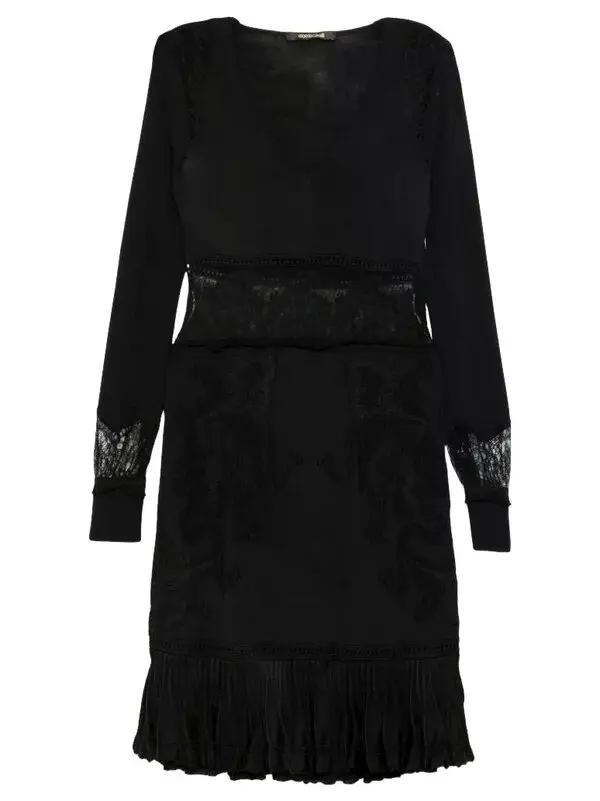Roberto Cavalli Lace-panelled Ruffled Dress - Black