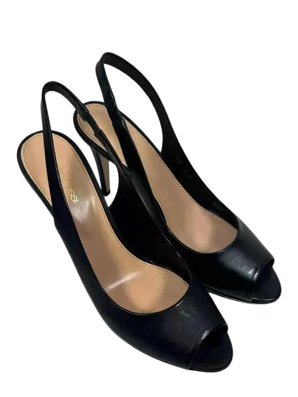SERGIO ROSSI Peep-toe Slingback Leather Pumps - Black