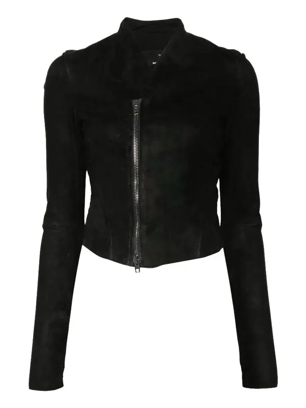 Isabel Benenato Suede-like Off-centre Zip Jacket - Black