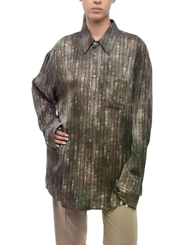 Y/project Floral-print Striped Shirt - Brown