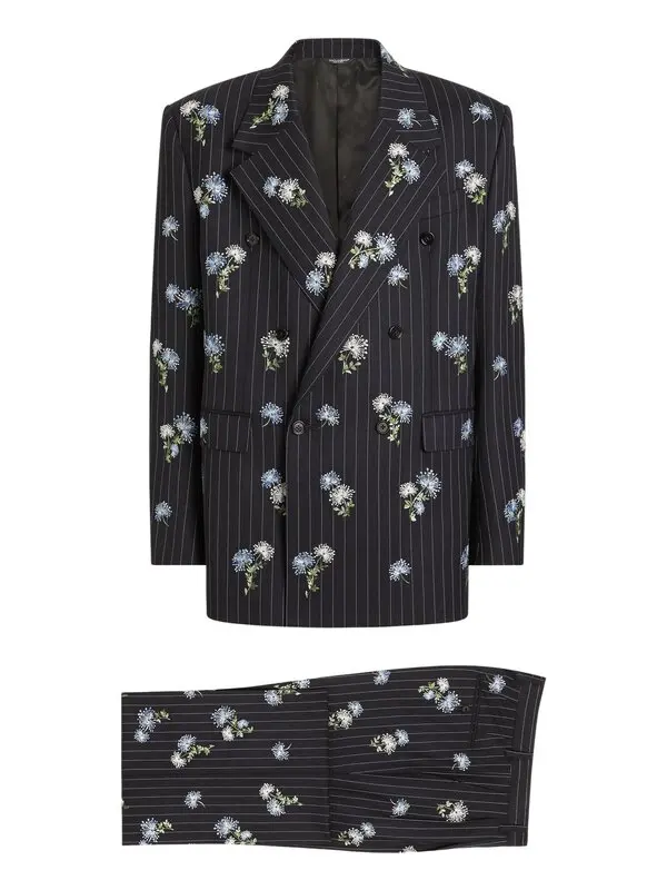 Dolce & Gabbana Double-breasted Palermo Wool Suit With Embroidery Suits And Blazers Multi-colored - Multicolor