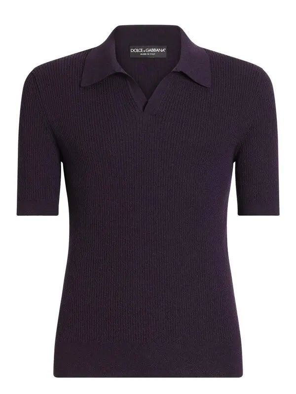 Dolce & Gabbana Rib Knit Polo Shirt Sweaters And Cardigans - Blue