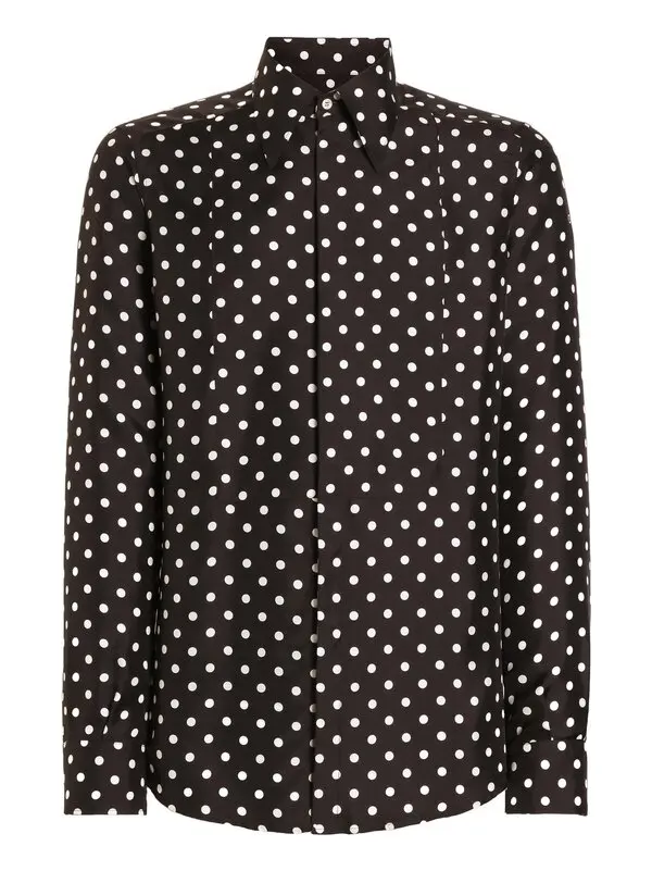 Dolce & Gabbana Polka Dot-print Silk Twill Gold Shirt Shirts - Multicolor