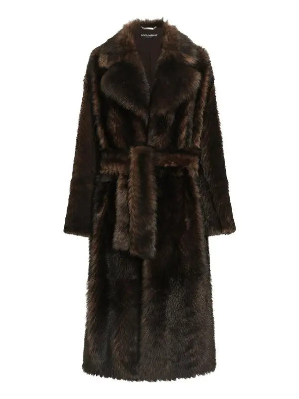 Dolce & Gabbana Shearling Belted Coat - Brown