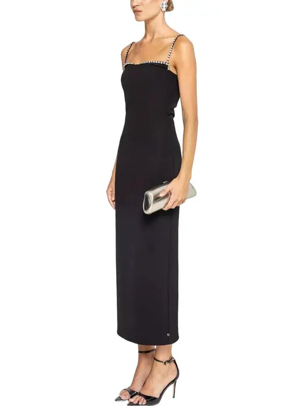 NISSA Crystal-detail Fitted Midi Dress - Black