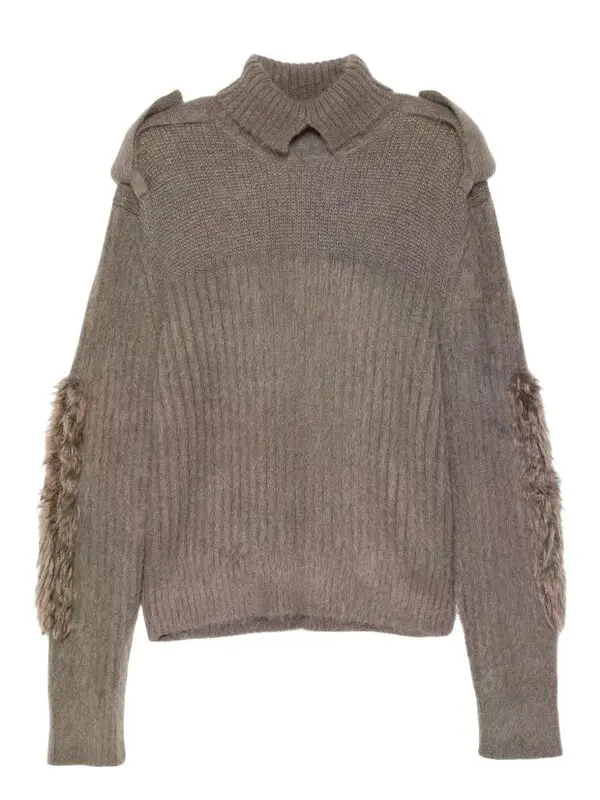 Burberry Epaulette-detail Faux-fur Trim Sweater - Neutrals