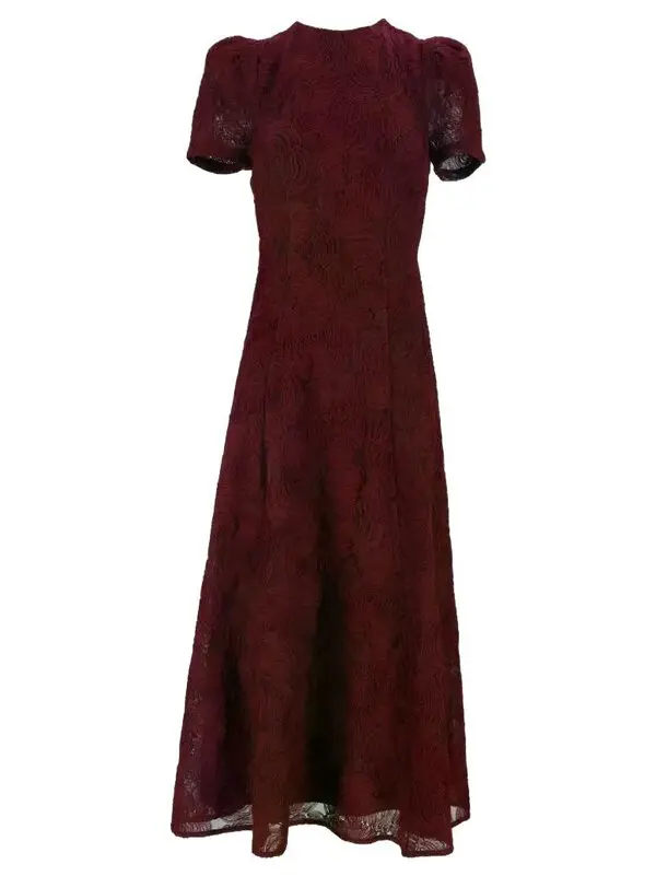 ROTATE BY BIRGER CHRISTENSEN Flower Mesh Flared Dress Bordeaux - Red