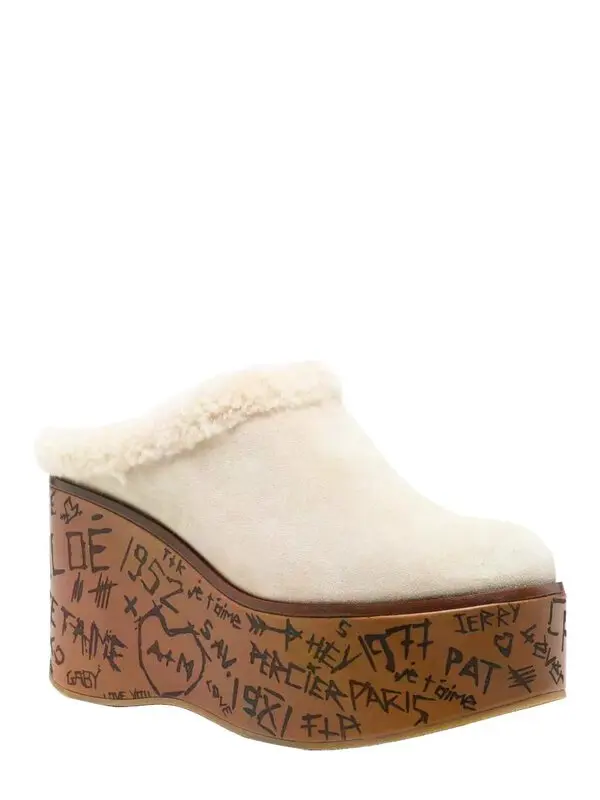Chloé Maxime Shearling-trim Wedge Mules - Neutrals