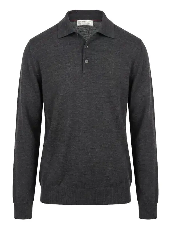 Brunello Cucinelli Fine-knit Polo-collar Sweater - Grey