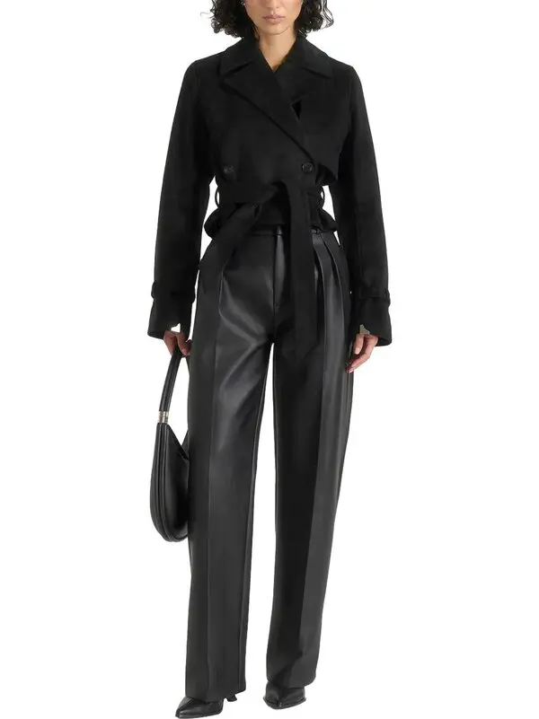 Manière De Voir Poppy In Cropped Suede Belted Biker Jacket - Black