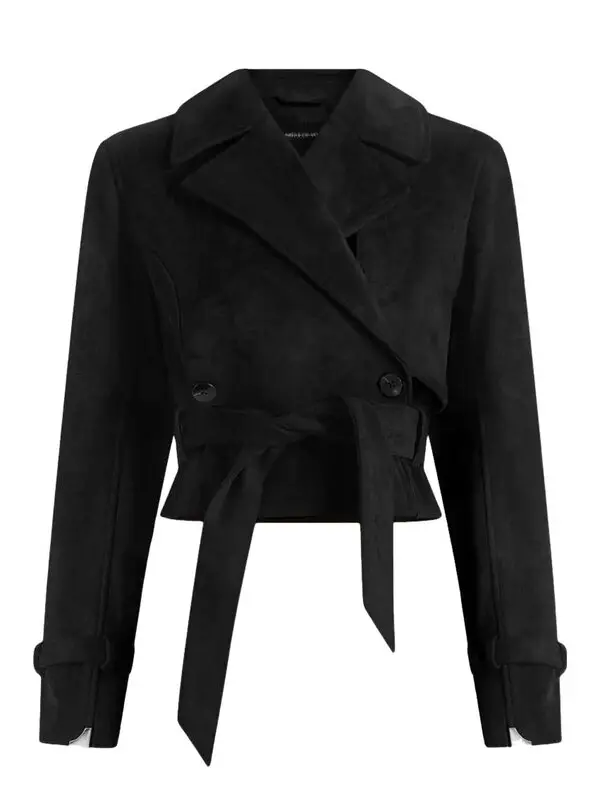 Manière De Voir Poppy Cropped Suede Belted Biker Jacket - Black