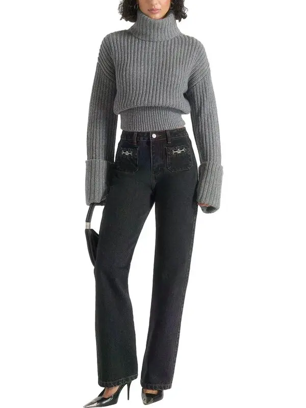 Manière De Voir Amaya Roll Neck Knit Jumper With Cuffs - Grey