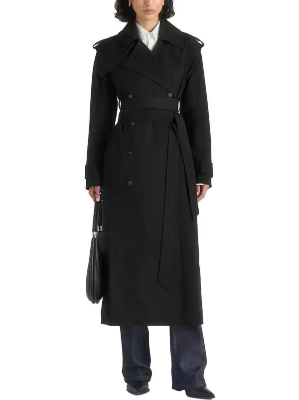 Manière De Voir Esther In Tailored Trench Coat With Double Belt - Black