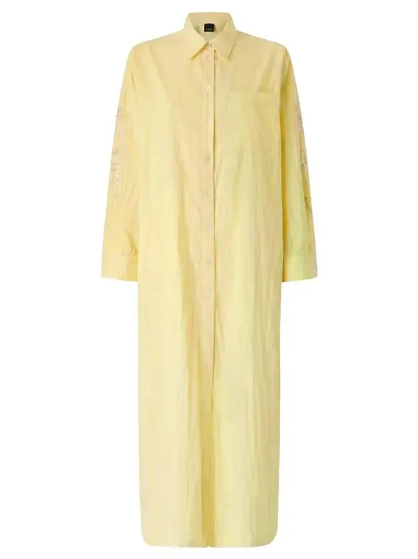 Pinko Long Striped Chemisier Dress With Floral Embroidery - Yellow