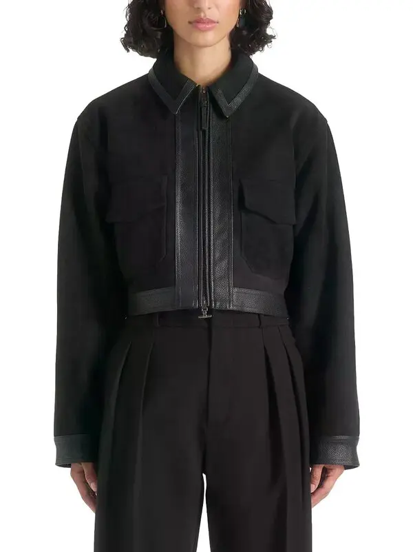 Manière De Voir Denise Suede & Pebbled Leather Jacket - Black