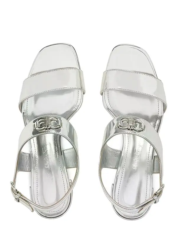 FERRAGAMO Gancini Metallic Leather Sandals - Silver