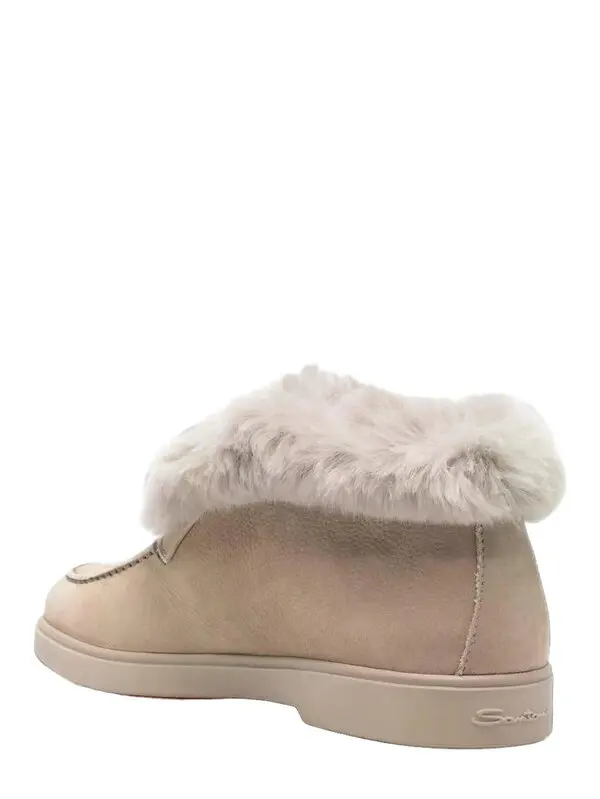 Santoni Shearling-trim Leather Loafers - Neutrals