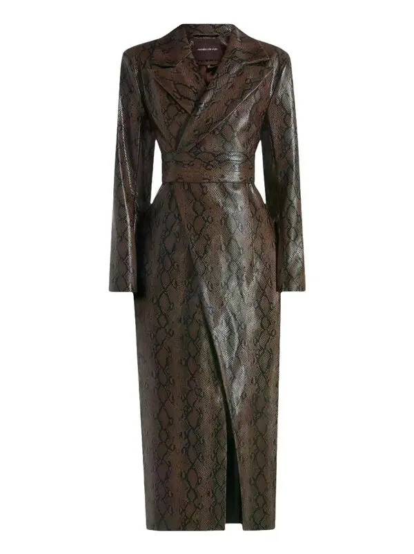 Manière De Voir Python-effect Asymmetric Coat With Cinch Belt - Brown