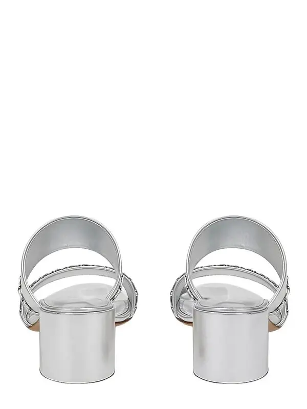 FERRAGAMO Gancini Chain Leather Sandals - Silver