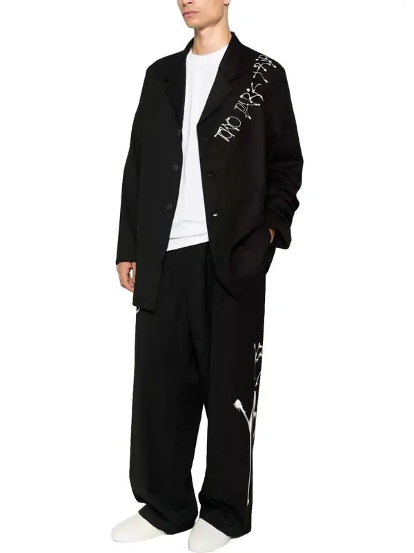 Y3 Notched Lapel Blazer With Embroidered Detail - Black