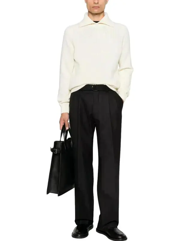 ERALDO Belted Pleated Trousers - Black