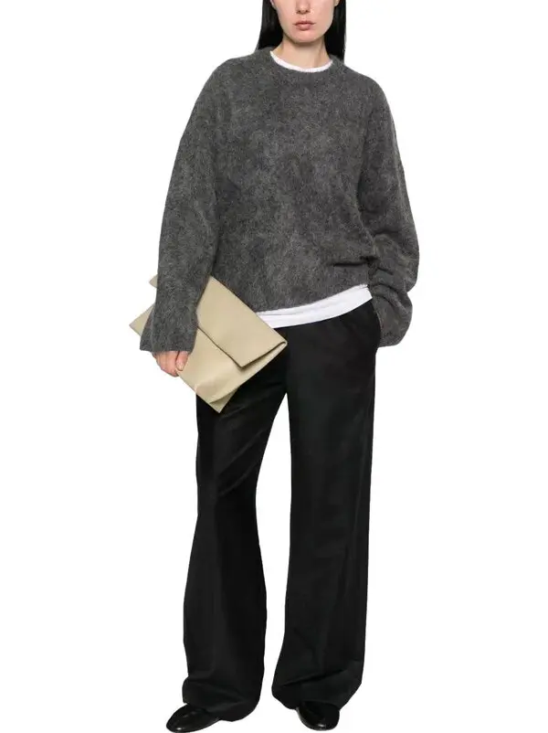 Soft Goat Brushed-knit Crew-neck Sweater - Grey