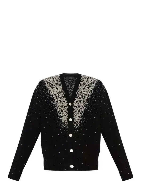 Amiri Shimmering Appliqué-embellished Cardigan - Black