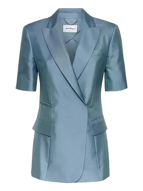 FERRAGAMO Short-sleeve Silk Jacket - Blue