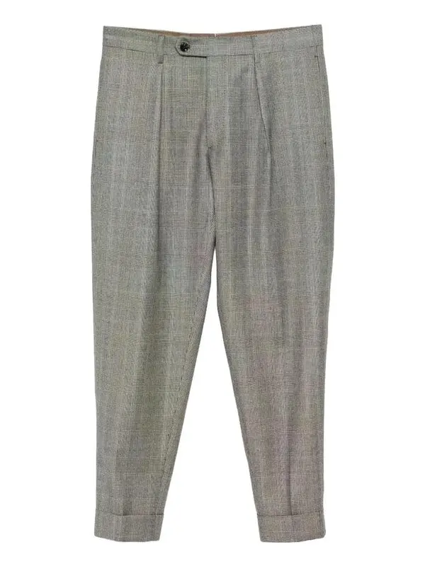 BERWICH Prince Of Wales Check Pleated Trousers - Grey