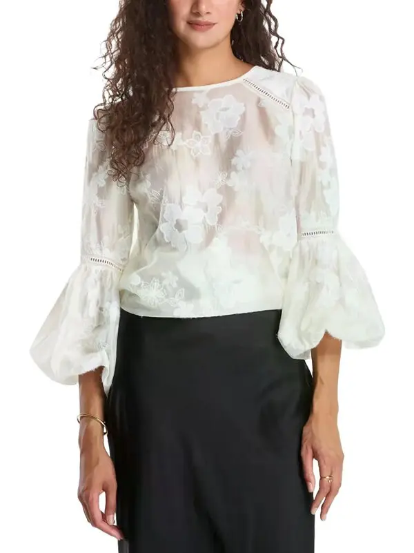 Guess Embroidered-floral Bell-sleeve Blouse - White