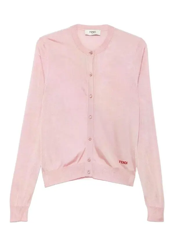 Fendi Logo-embroidered Button-front Cardigan - Pink