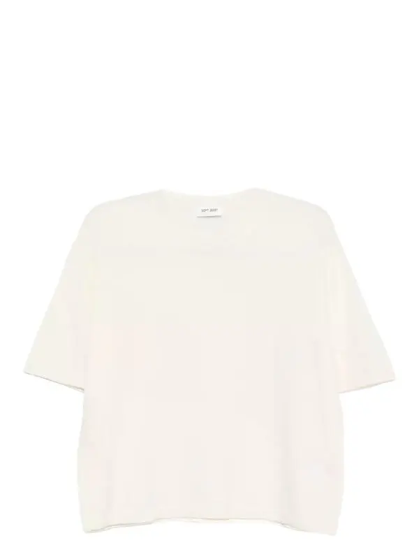 Soft Goat Crew Neck Short Sleeve Knit T-shirt - Neutrals