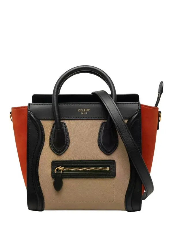 Celine 2018 Nano Tricolor Nubuck And Drummed Calfskin Luggage Tote Satchel - Brown