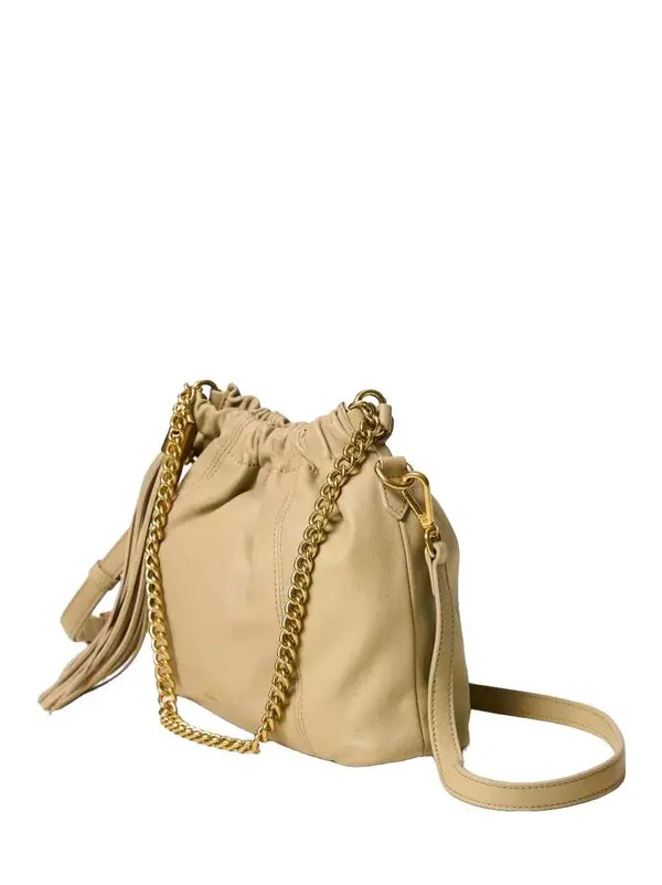 TWINSET Ruched Leather Shoulder Bag With Chain Strap - Neutrals