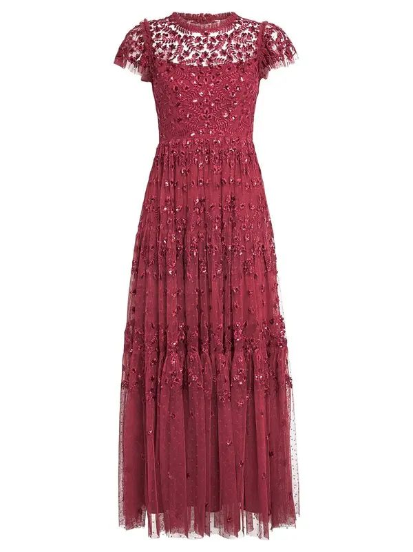 NEEDLE & THREAD Clover Midi Dress - Burgundy