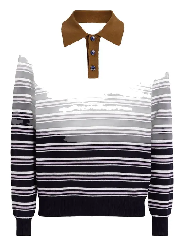 Drole De Monsieur Wool-blend Striped Polo Sweater - Navy